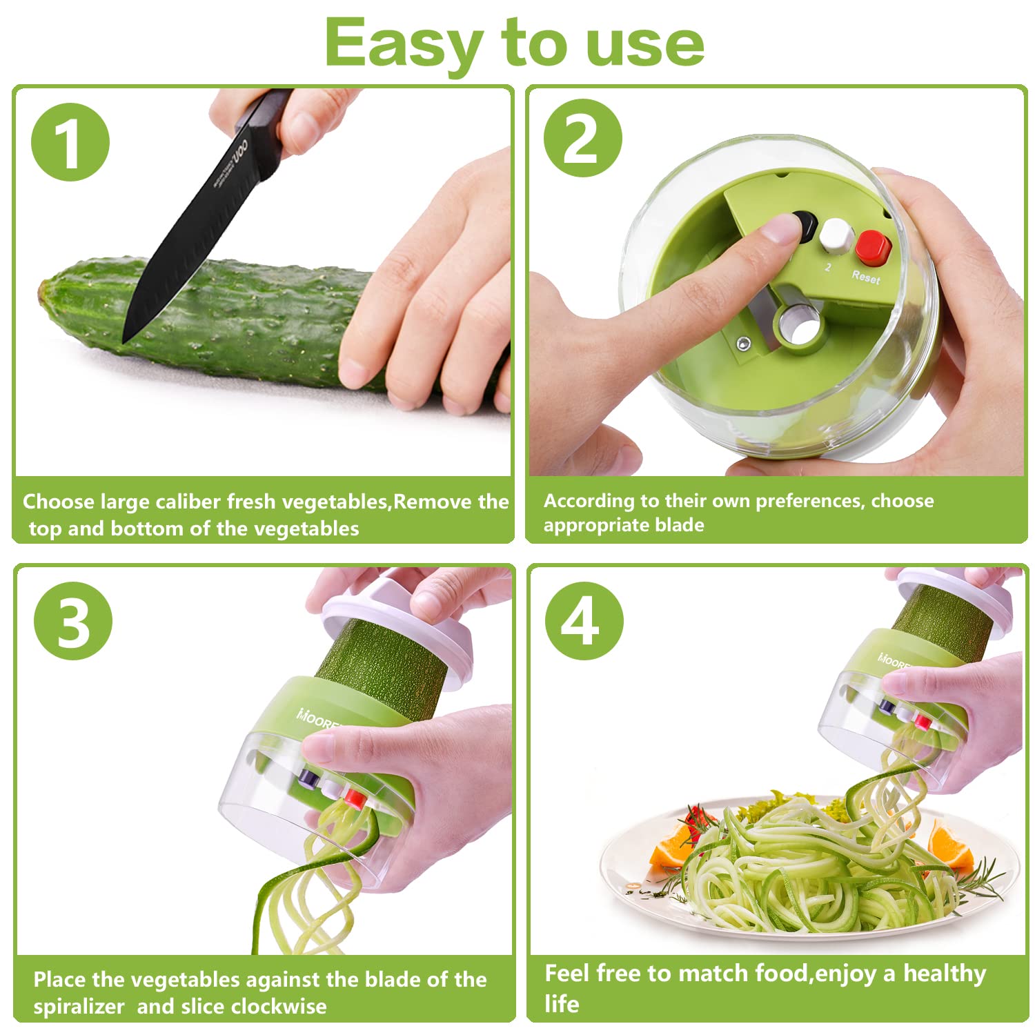 MOOREDLIFE Spiralizer Handheld Vegetable Slicer, 4 in 1 Zucchini Spaghetti Maker Vegetable Zoodle Maker Veggie Spiralizer US230910