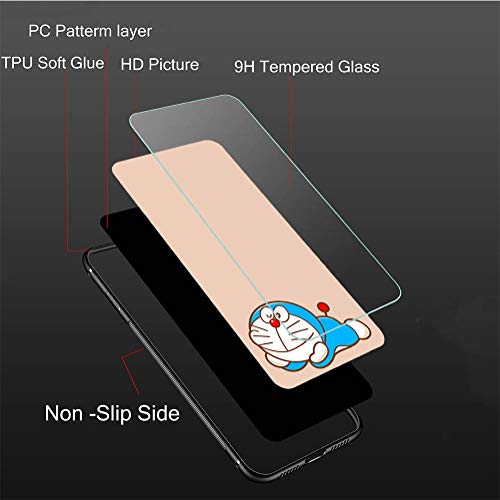 Luxury Phone Case for Samsung Galaxy A40 Cover,9H Tempered Glass Back Cover Soft Silicone Anti Scratch Bumper Design LB-148 Anime Doraemon Protective Case