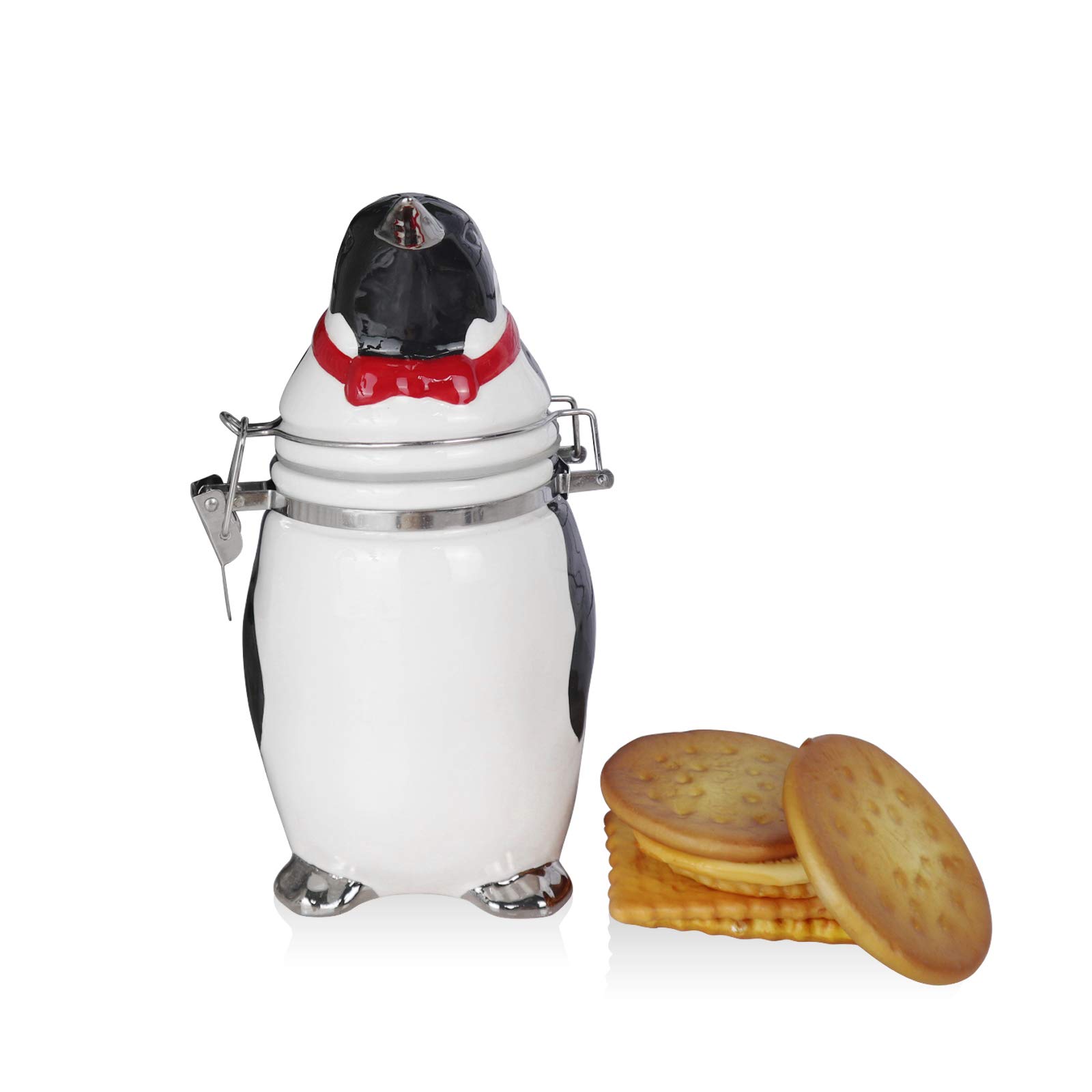 MADECO Penguin Cookies Jar with Airtight Lid-Ceramic Cute Cookie Candy Snacks Container, Decorative Kitchen Bulk Food Storage Jar for Dry Food, Jelly Beans Canister, Biscuits, and Baked Treats