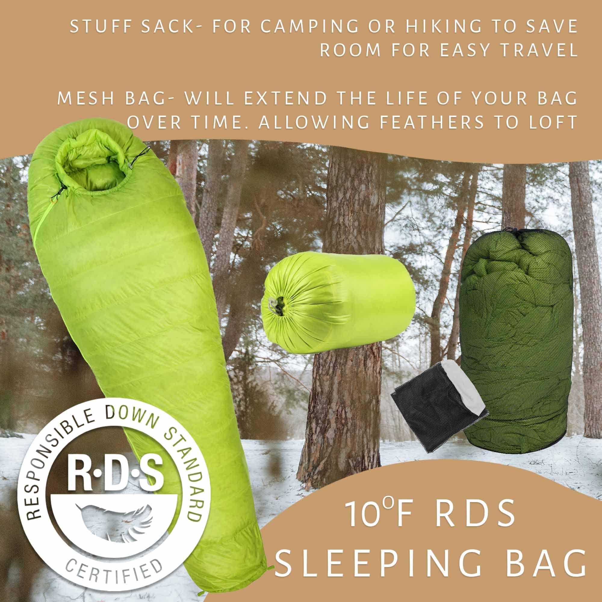 SADIE Sleeping Bag with Pillow Kit - Sleeping Bag for Adults - Camping Sleeping Bags - Hiking Sleeping Bag System - Mummy Sleep Bag - Indoors/Outdoors - w/ 1 Dry Bag & 3 Stuff Sacks Green 700 Fill
