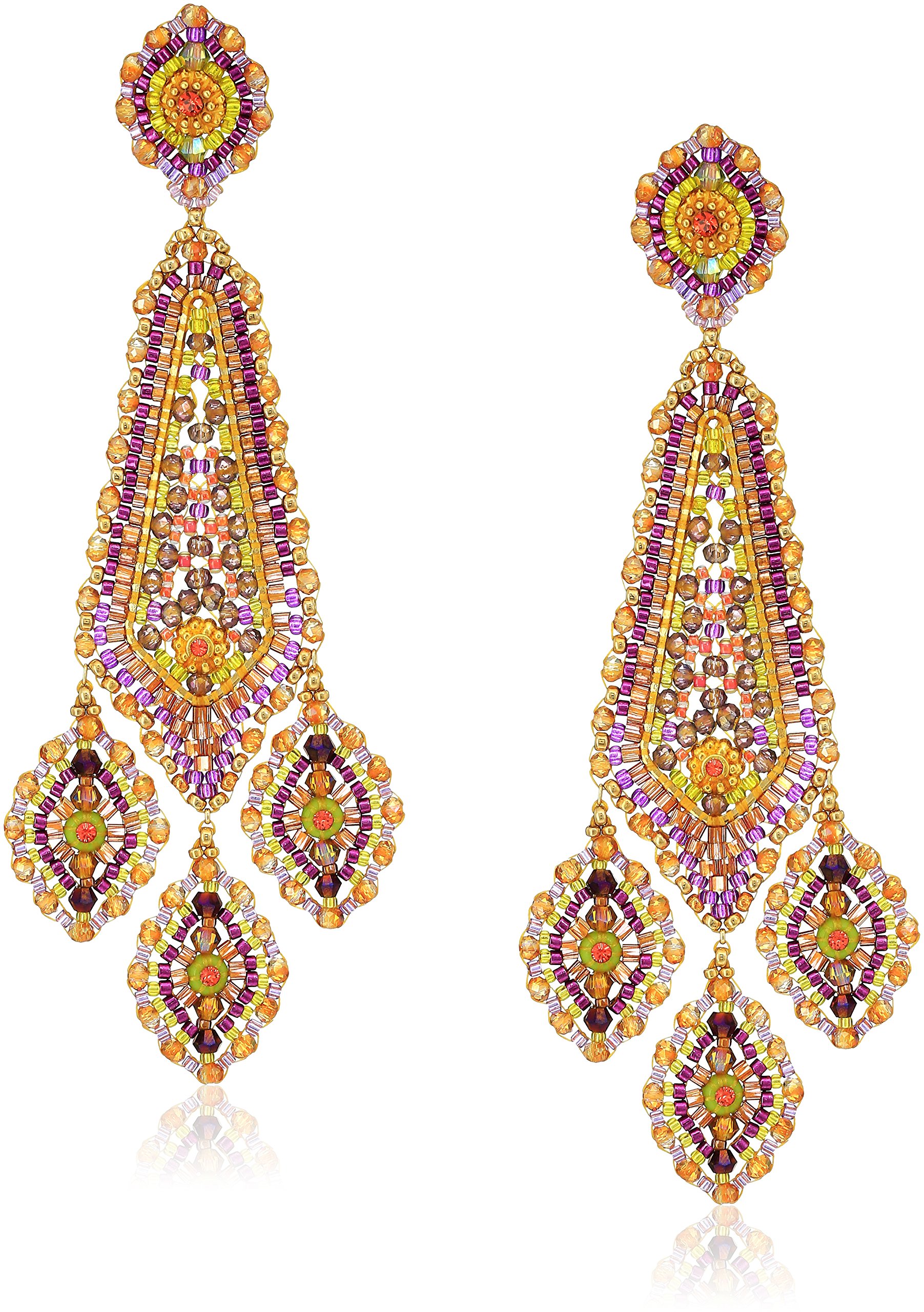 Miguel Ases Large Inverted Kite Center Swarovski Triple Drop Chandelier Post Plum Multi-Drop Earrings