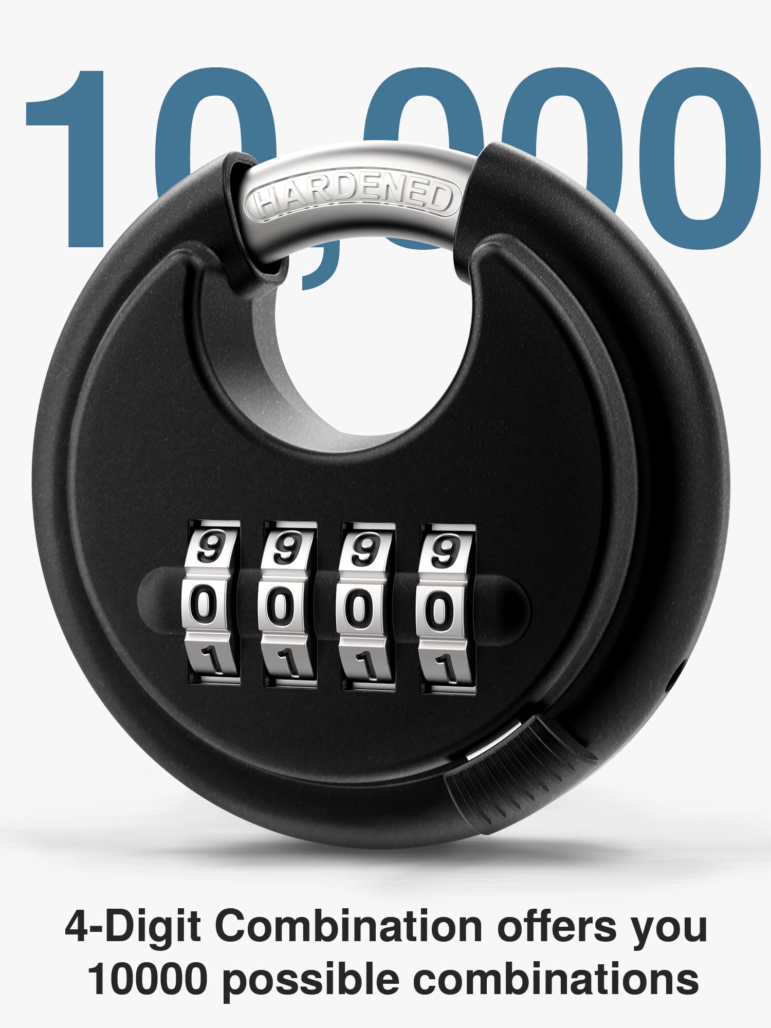 Puroma Combination Lock, 4 Digit Disc Padlock with Hardened Steel Shackle, Keyless Heavy Duty Combo Lock for Outdoor Sheds Fence, Gate Hasps, Storage Unit, School Gym Locker (1 Pack, Black)