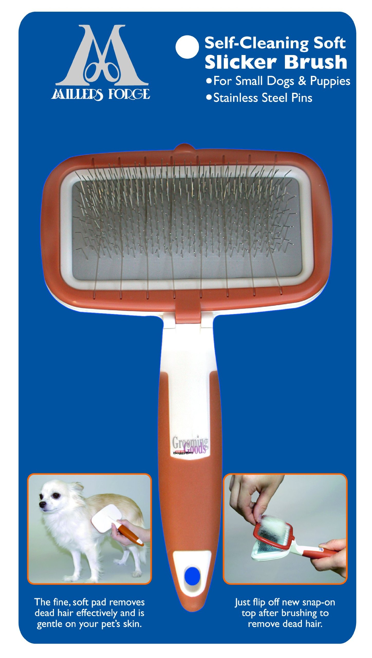 Millers Forge Self Cleaning Soft Slicker Brush for Small Dogs and Puppies