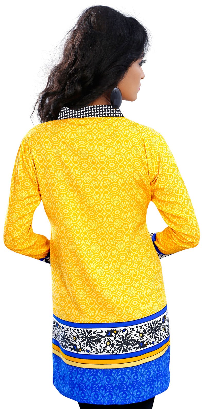 Maple Clothing Indian Tunics Kurti Top Blouse Women's India Apparel (Yellow, 3XL)