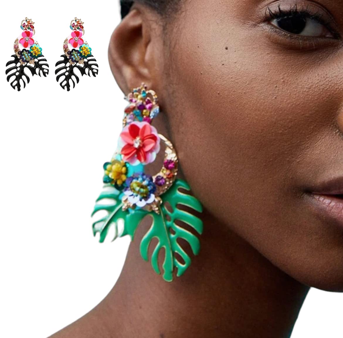 Safari Fun Summer/Fall Leaf Drop Multicolor Vacation Women Girls Glamorous Design Earring (Black)