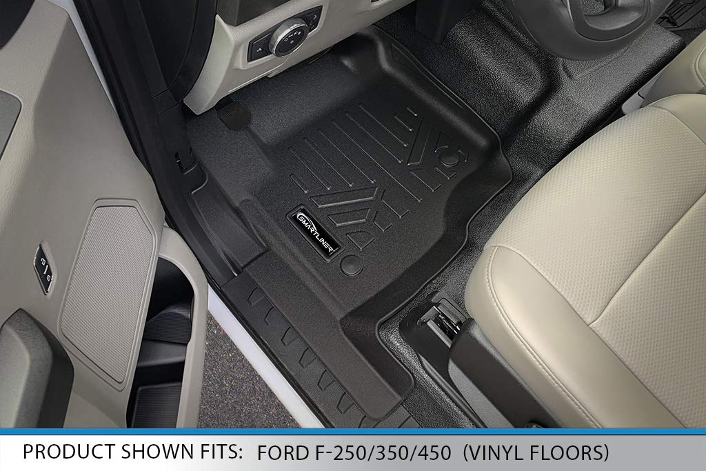 MAXLINER Custom Floor Mats 1st Row Liner Set Black Compatible with 2017-2022 Ford Super Duty SuperCab and Crew Cab with Vinyl Flooring