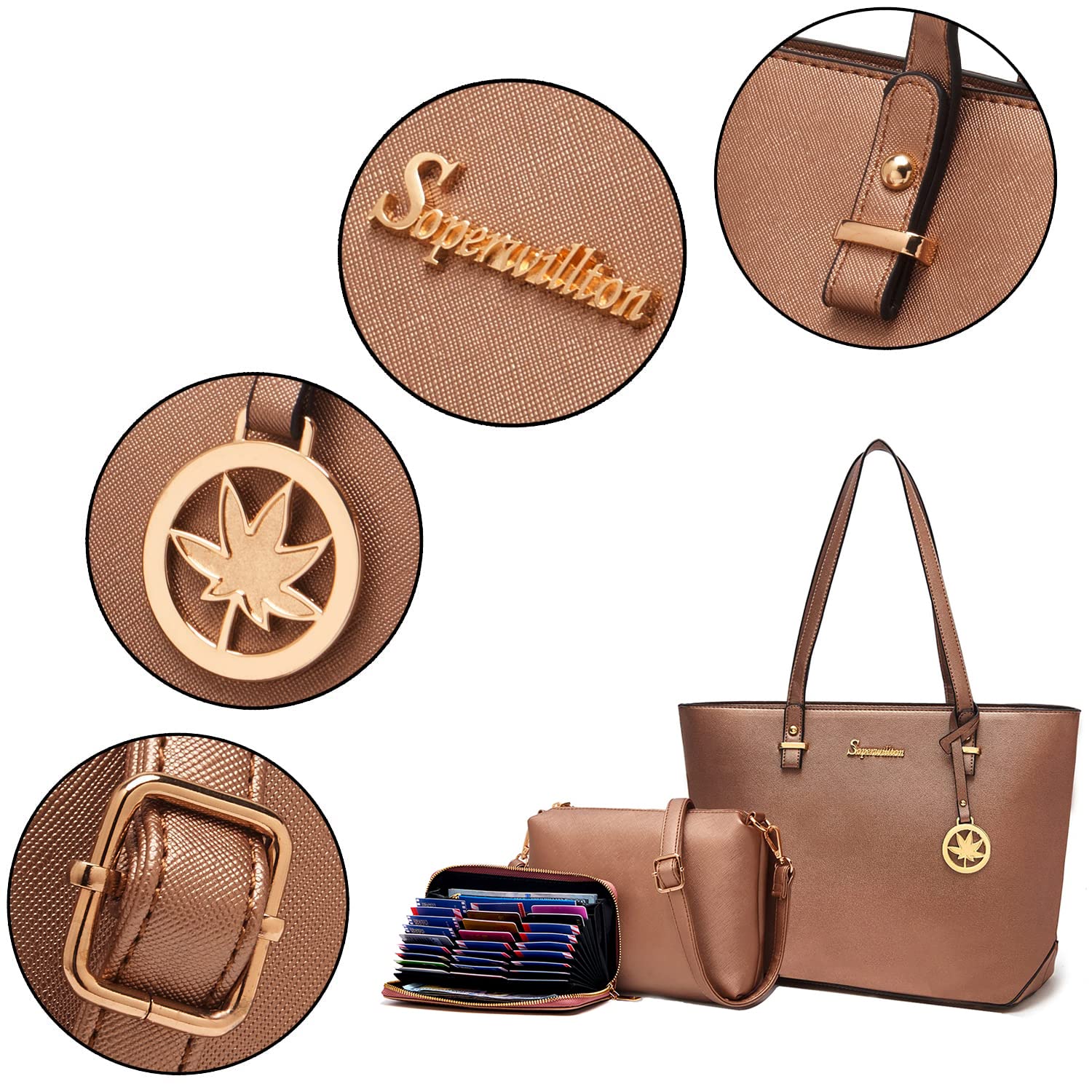 Soperwillton Purses for Women Handbag Set Large Top handle Tote Shoulder Bag Ladies Satchel Matching Wallet Black 3pcs