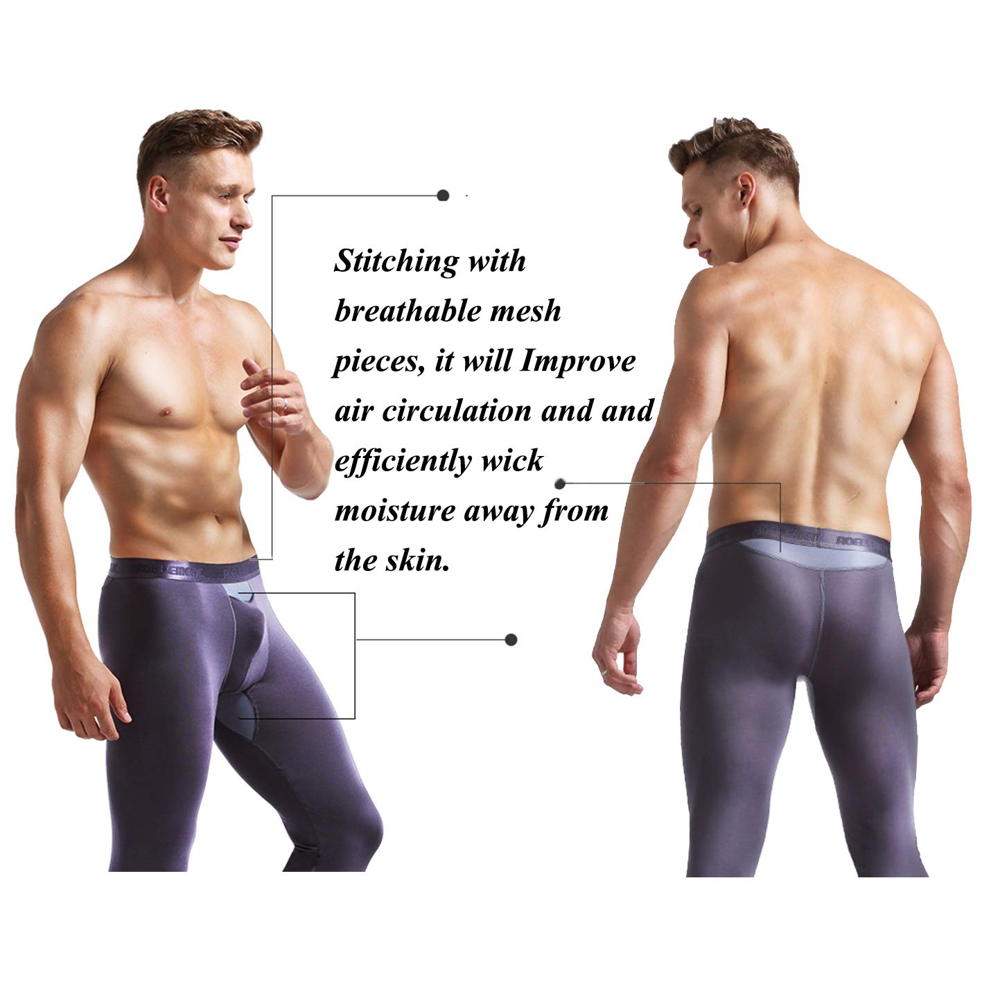 Ouruikia Men's Thermal Underwear Pants Modal Thermal Bottoms Long Johns Pants Underwear with Separate Pouch (Grey(only Bottom), US Large)