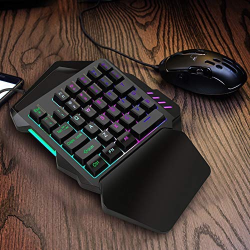 One Handed Gaming Keyboard RGB Backlit, 35 Keys Portable Mini Gaming Keypad Ergonomic Professional Keyboard, Single Hand Mechanical Gaming Keyboard with Wrist Rest Support for LOL/PUBG/MOBA/MMO/FPS