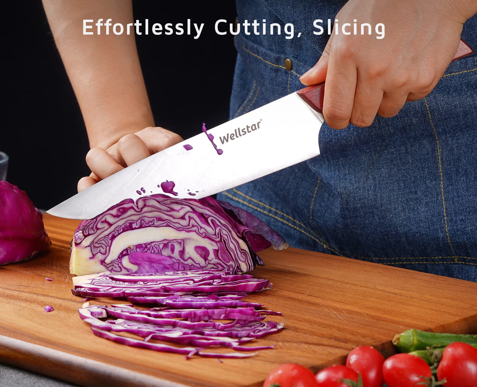 WELLSTAR Kitchen Knife Set 6 Piece, Ultra Sharp Japanese Stainless Steel Blade with Full Tang Pakkawood Handle, Chef Slicer Bread Santoku Utility & Paring for Cutting Chopping Slicing and Dicing