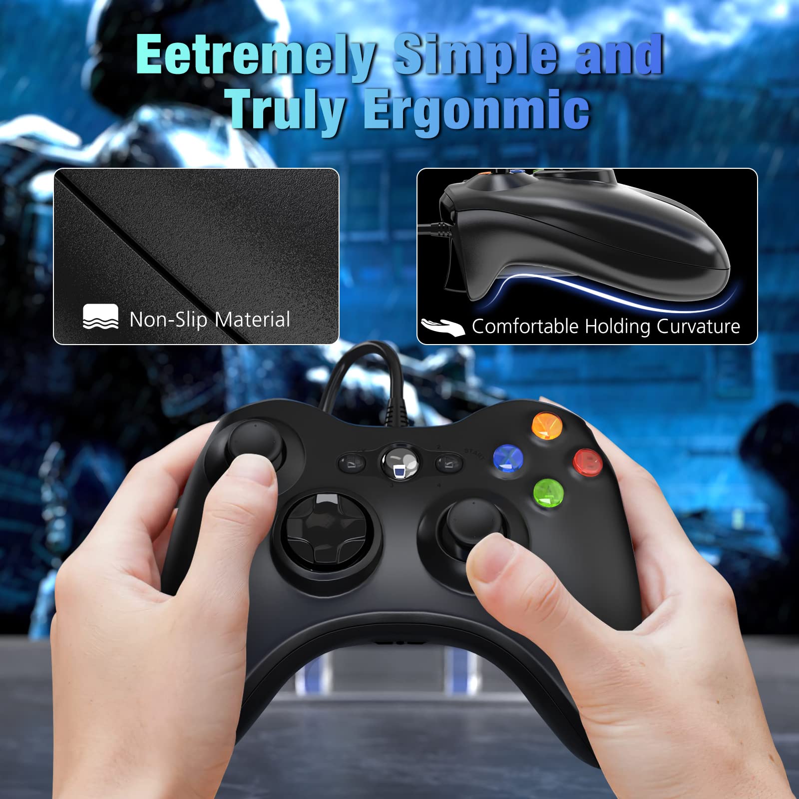 Oussirro Wired Controller for Xbox 360, USB PC Game Controller Gamepad Joystick for Xbox 360, PC Windows 7,8,10 (Black)