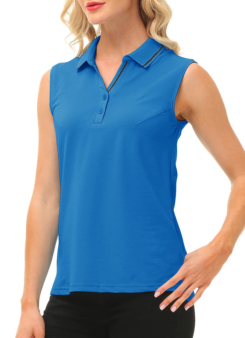 MoFiz Womens Sleeveless Golf Polo Shirt Quick Dry Athletic Tank Lake Blue S