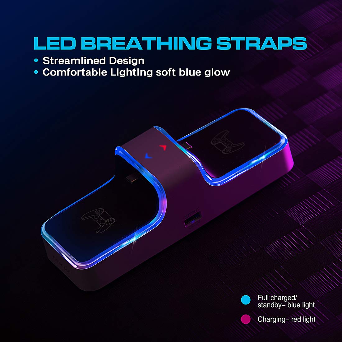 Newest PS5 Controller Charger, Dual USB Type C Fast Playstation 5 Charging Station Dock with LED Indicator, Safety Chip Protection, for Sony DualSense Controller, WAKEYBOO