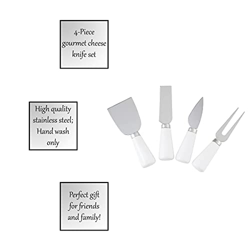 Santa Barbara Design Studio Gift Set Kitchen Essentials Face to Face Designs Black and White Cardboard Book Gift Box, 4-Pieces, Say Cheese Ceramic Cheese Knives