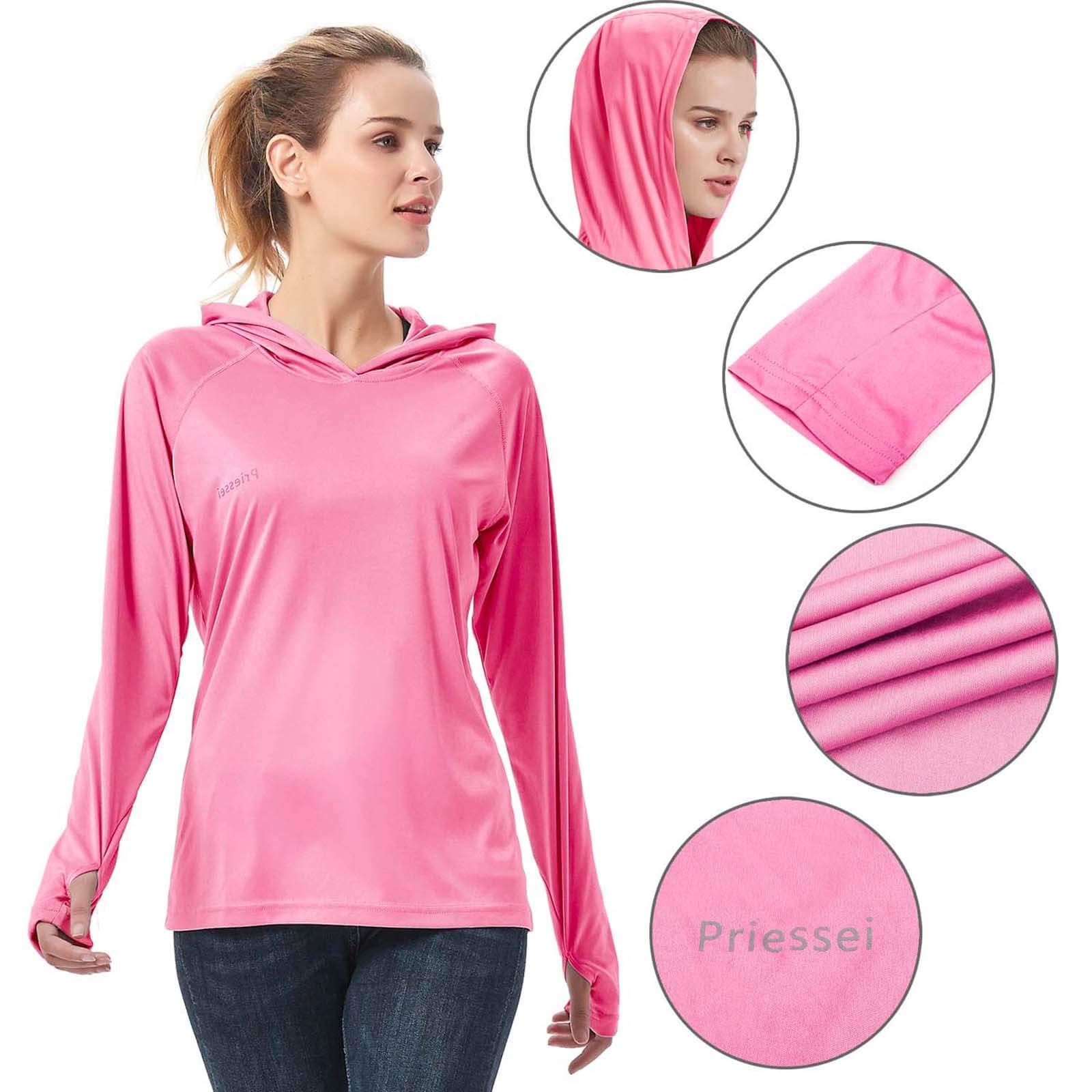 PRIESSEI Women's UPF 50+ Sun Protection Long Sleeve Shirt Hoodie Outdoor Performance Pink M