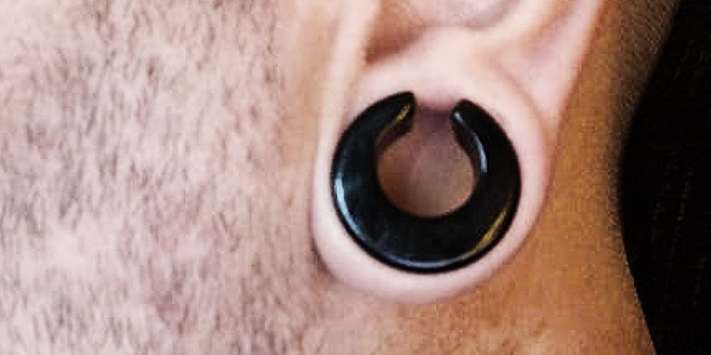 SoScene Crescent shape stone saddle spreaders Organic Stone Ear Gauges (12mm- 1/2 inch, Black Obsidian)