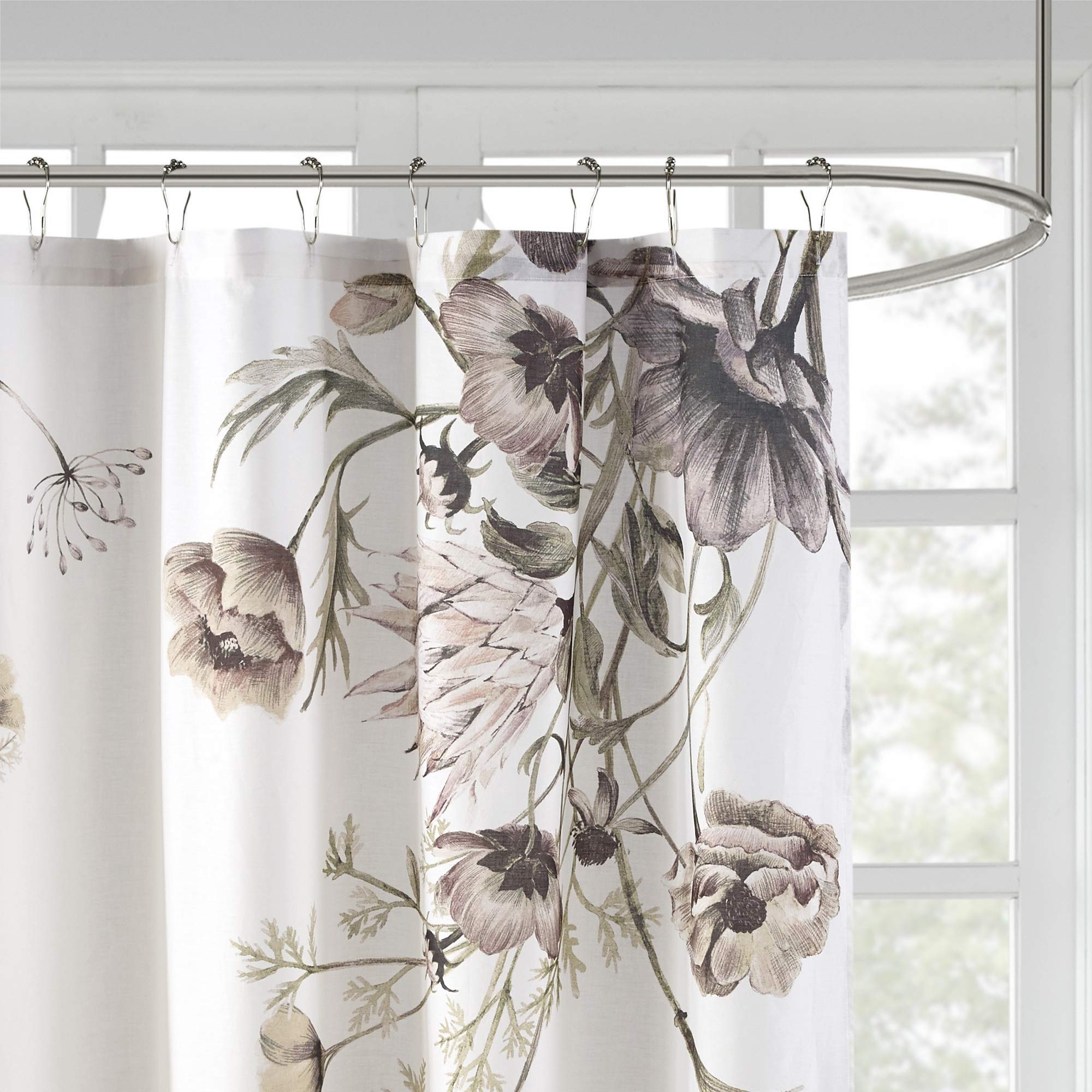 Madison Park Cassandra Cotton Percale Bathroom Shower, Printed Floral Design Modern Shabby Chic Privacy Bath Fabric Curtains, 72"x72", Blush (MP70-6717)