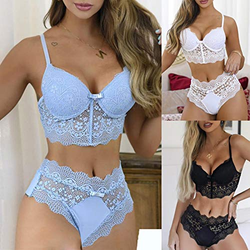 wodceeke Women's Sexy Sling Lace Plus Size Split Lingerie Embroidered Perspective Bodysuit Home Pajamas Set (Black, XXXL)