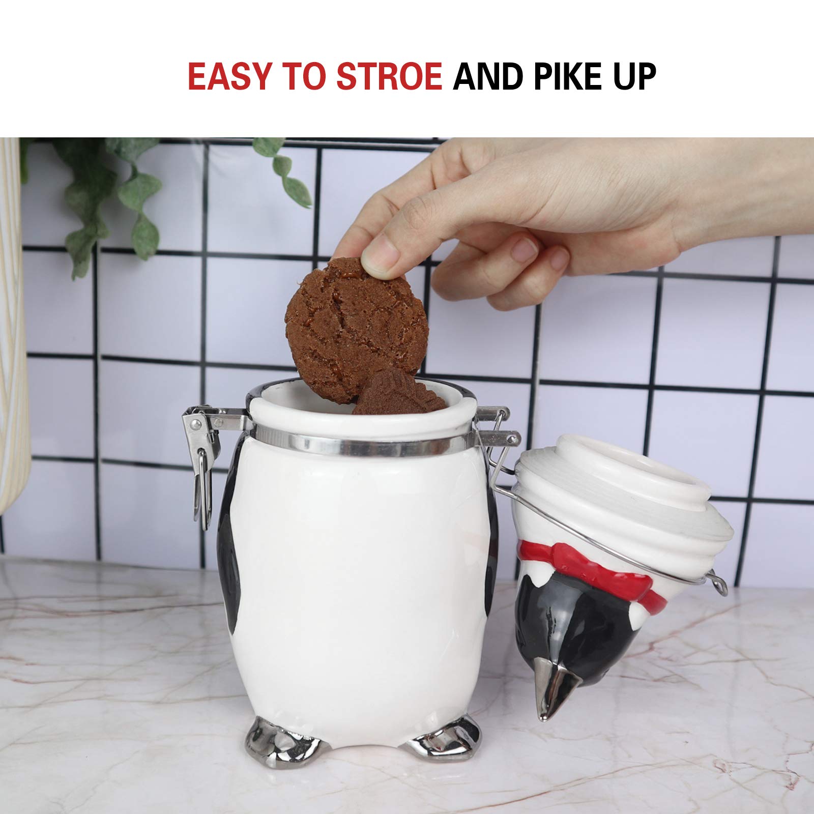 MADECO Penguin Cookies Jar with Airtight Lid-Ceramic Cute Cookie Candy Snacks Container, Decorative Kitchen Bulk Food Storage Jar for Dry Food, Jelly Beans Canister, Biscuits, and Baked Treats