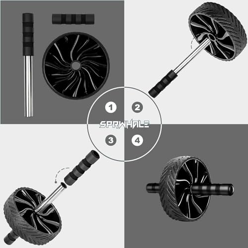 SPRWHALE AB Roller Wheel 6in 1 Set,Ab Workout Equipment with Resistance Band ,Exercise Roller for Abs Workout & Core Strength Training for Beginner Exercise at Home, Abdominal Roller with Gym