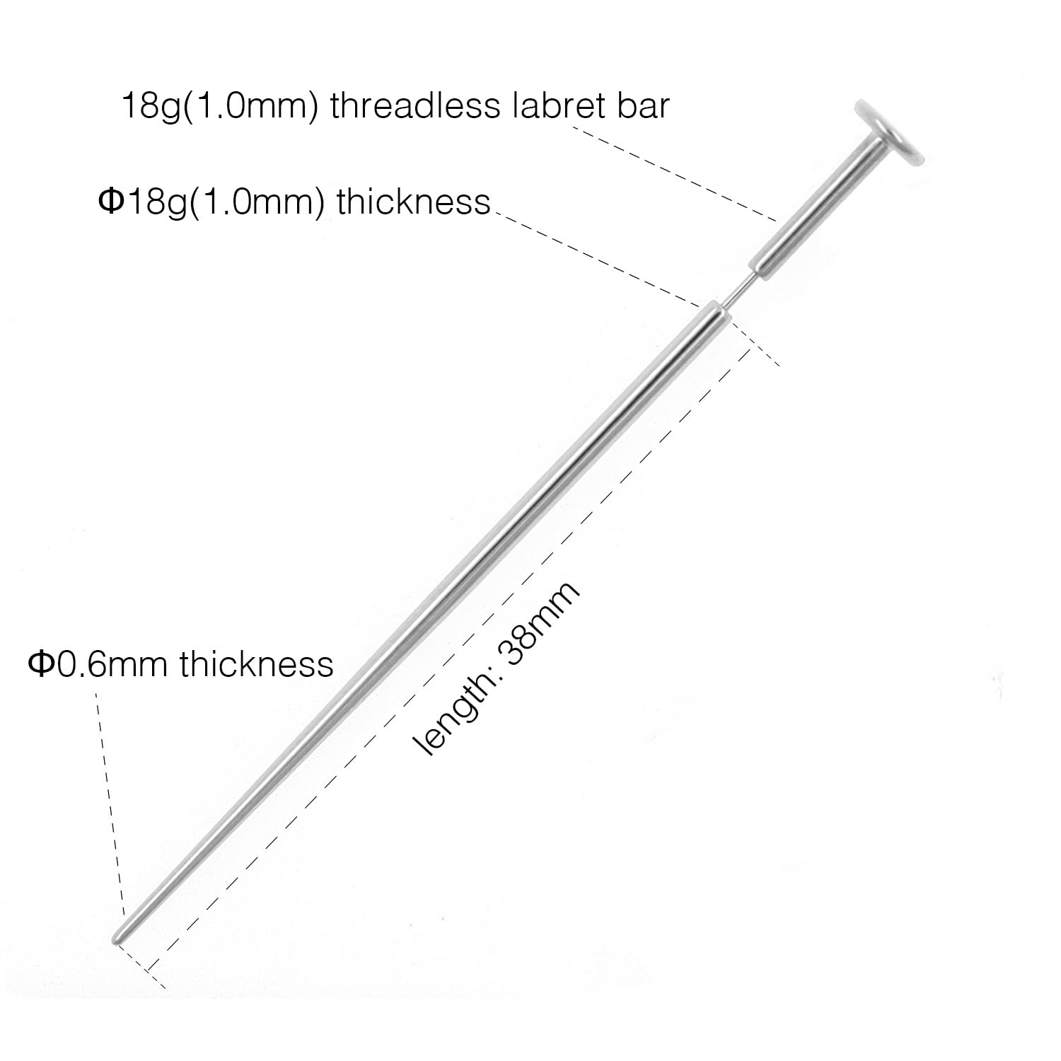 NewkeepsR 2PCS-18G/16G Implant Grade Titanium Pin Insertion Taper for Threadless Labret Bar(1.0mm/1.2mm)