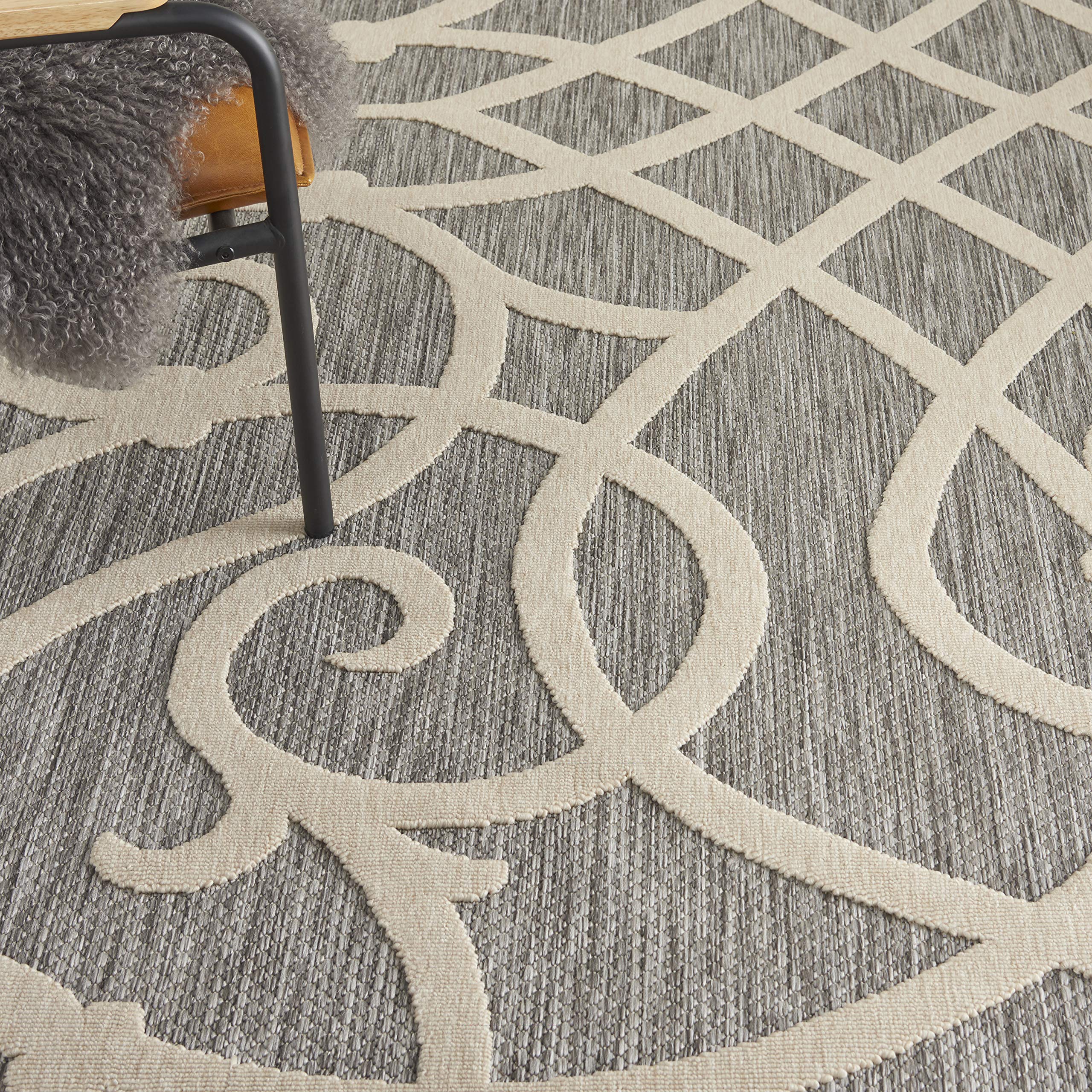 Nourison Palamos Indoor/Outdoor Grey 7'10" x 9'10" Area Rug, Easy Cleaning, Non Shedding, Bed Room, Living Room, Dining Room, Backyard, Deck, Patio (8x10)