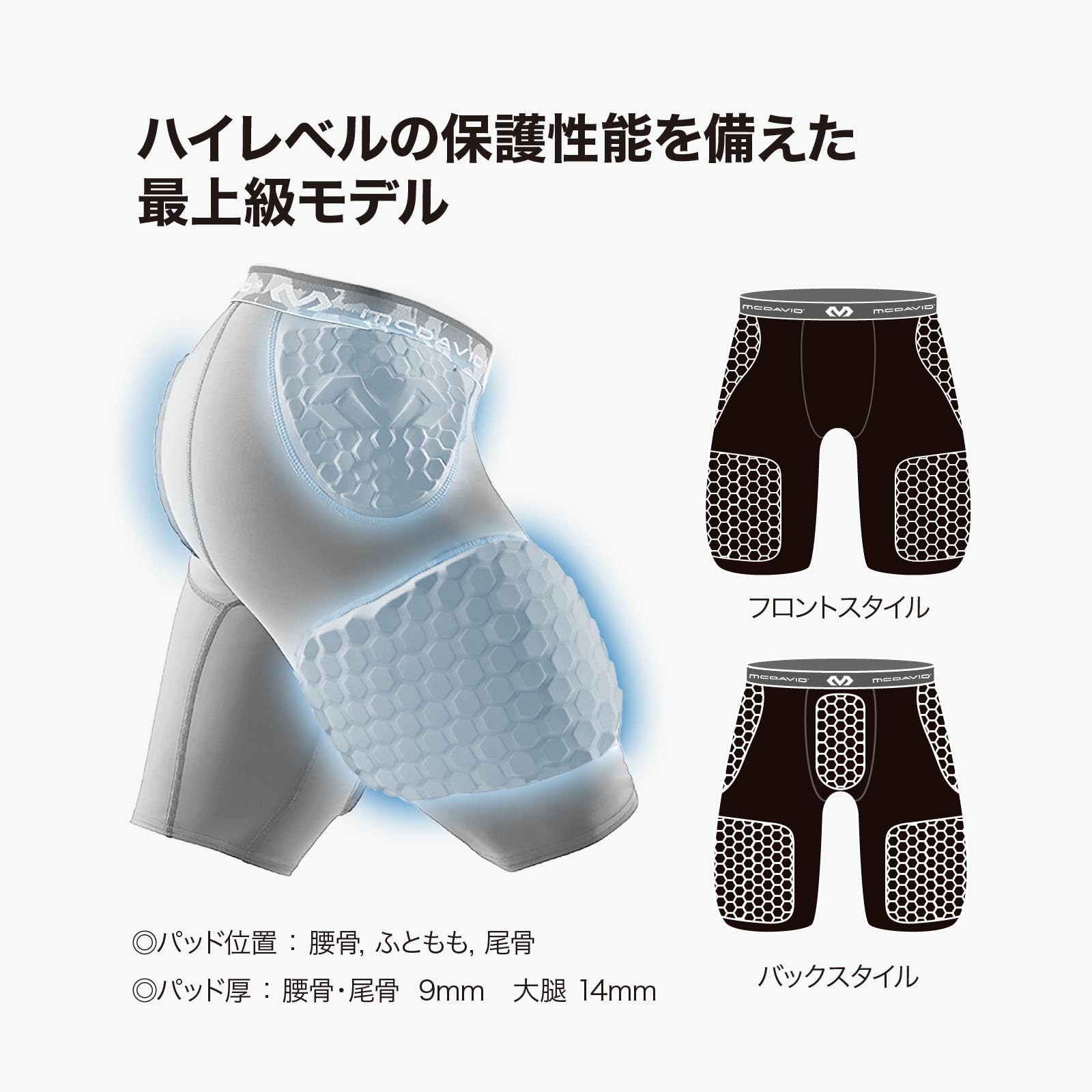 McDavid Hex Dual-Density Shorts with Contoured Wrap-Around Thigh, Gray, Medium