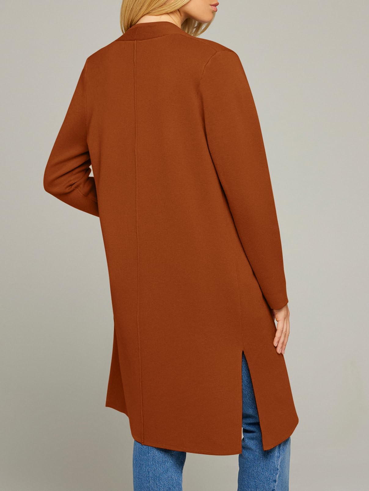 MEROKEETY Womens Fall Long Sleeve Dressy Cardigan Classy Loose Cozy Knitted Long Sweater Jackets, Caramel, L