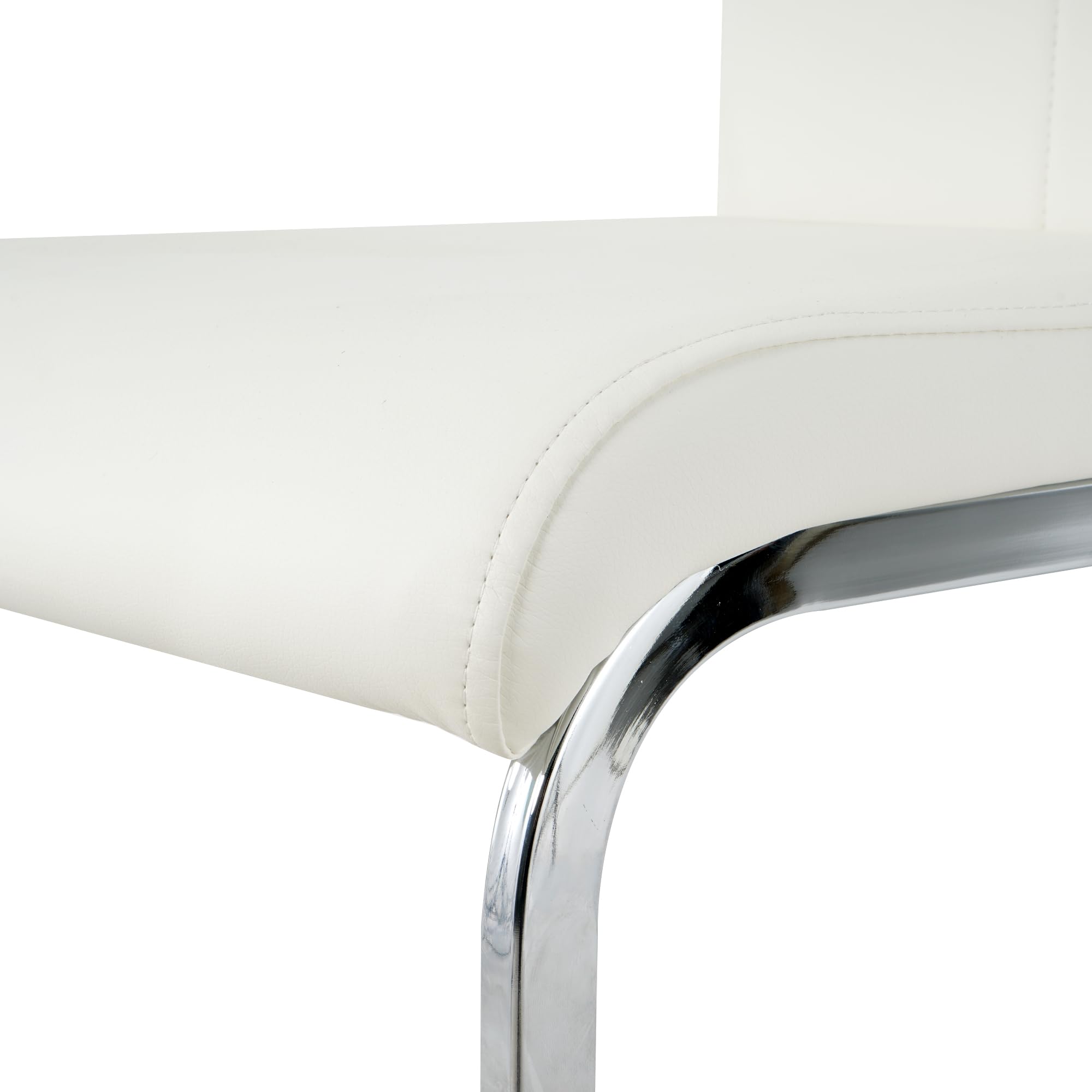 Modern Dining Chairs Set of 4 High Back Kitchen Chair with Stainless Legs 4 Piece PU Leather Chairs with Padded Seat for Dining Room Living Room Restaurant White