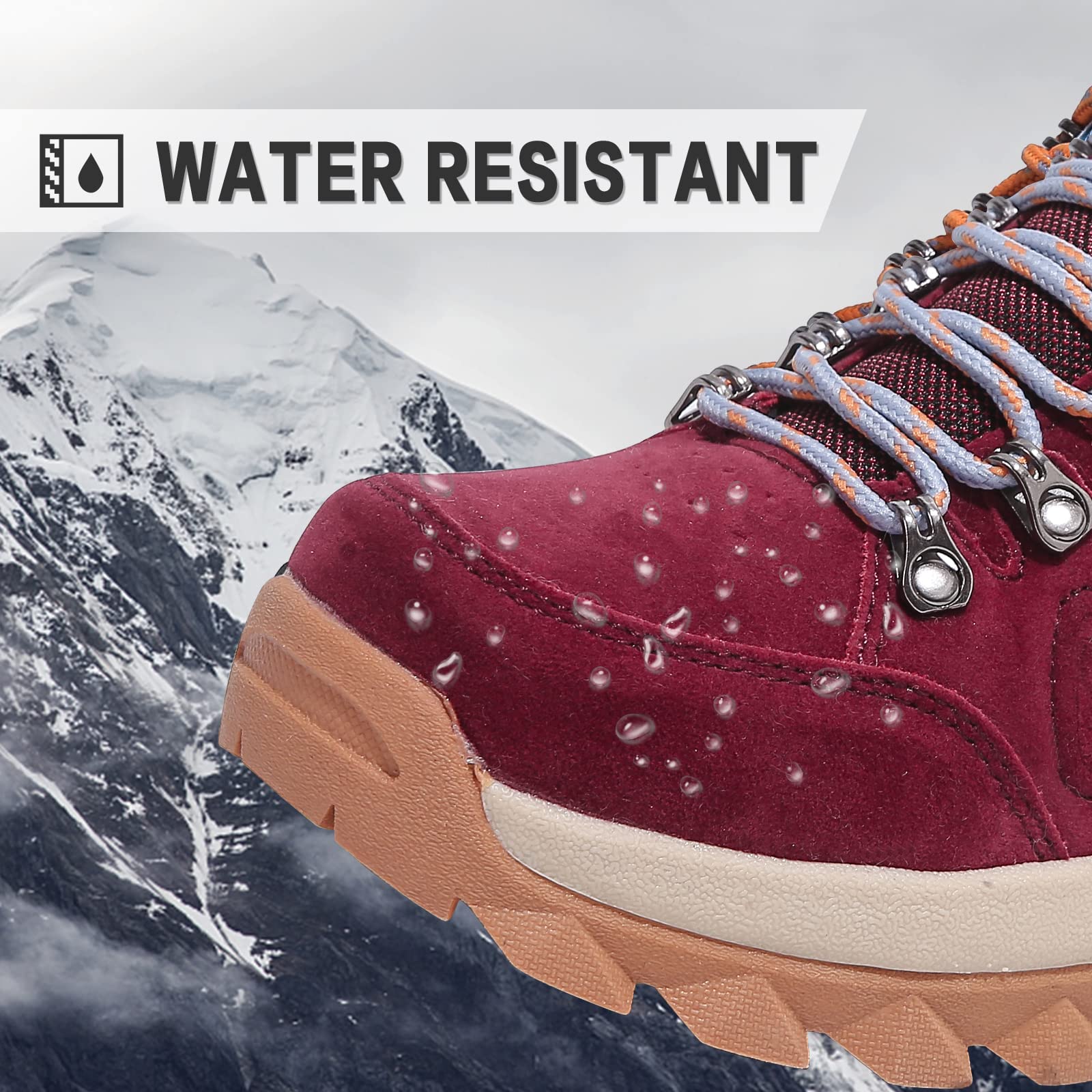 SPUKEP Women Hiking Boots Waterproof Mid Work Shoes Lace Up Suede Leather Walking Trekking Mountain Outdoor