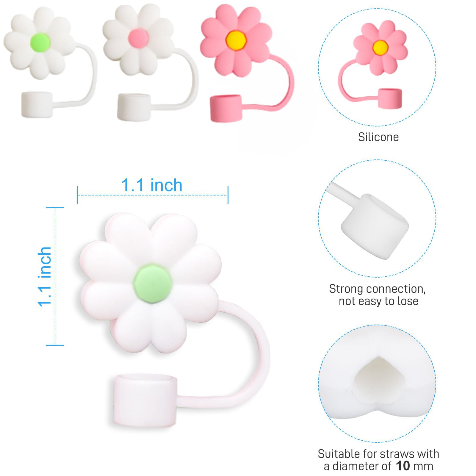 Mikinya 6Pcs Strawberry Stanley Straw Cover,10mm Silicone Stanley Cup Straw Covers, Splash Proof Straw Cap, Cute Straw Lids Straw Tips Covers for Stanley Cups Accessories(Mixed Themes)