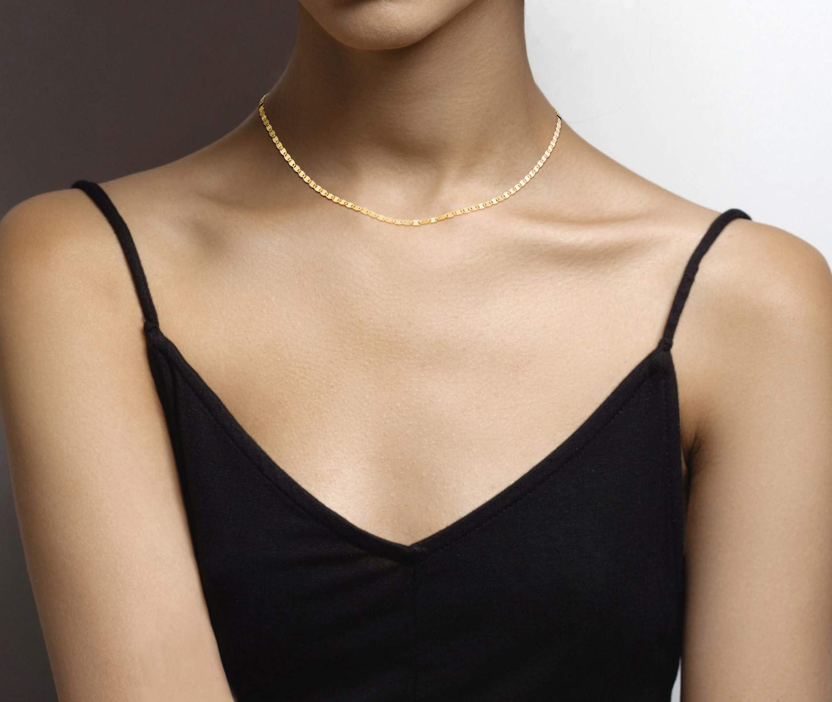 Miabella Italian 18K Gold Over 925 Sterling Silver Sparkle Mirror Link Chain Necklace for Women, Made in Italy (Length 16 inch(X-Short))