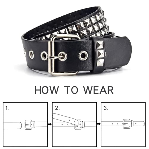 SNCEAW Studded Belt, Metal Punk Rock Rivet Belt with Bright Pyramid Studded for Women Men (Black)