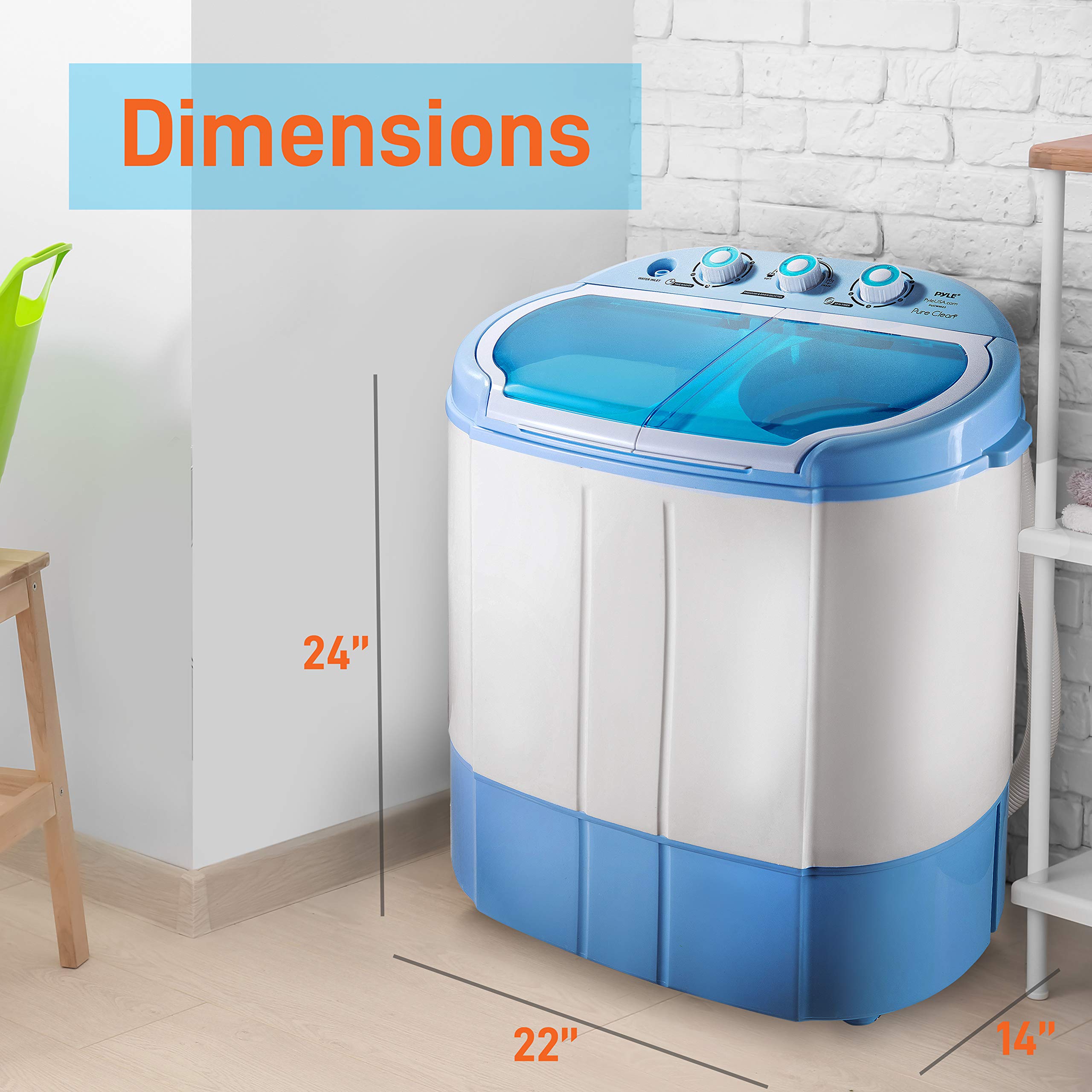 Pyle XPB20-288S PYRPUCWM22 Compact & Portable Washer & Dryer, 0, White and Amazon Basics Foldable Laundry Rack for Air Drying Clothing - 41.8" x 29.5" x 14.5", Chrome