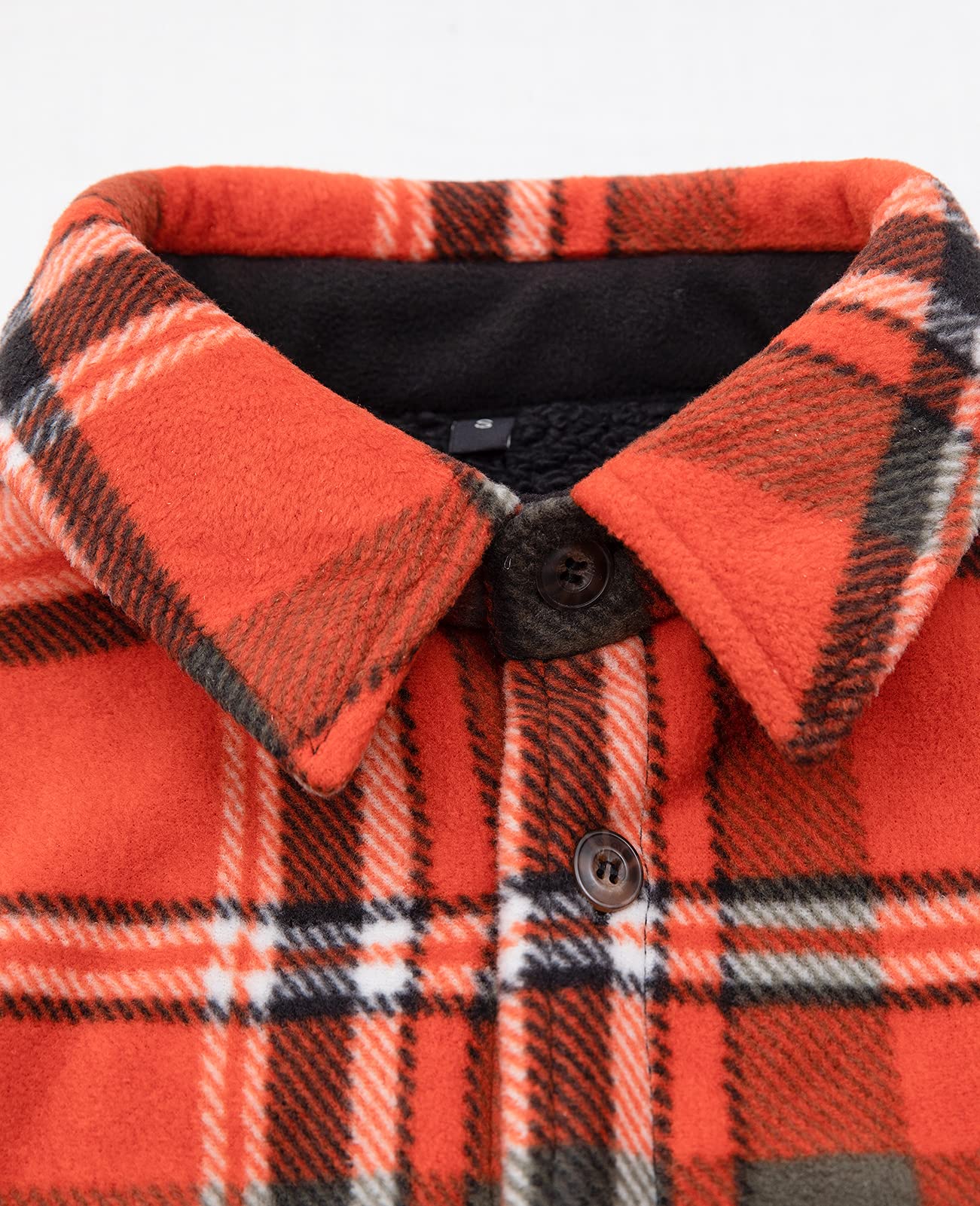 Lisskolo Men's All Sherpa Fleece Lined Plaid Thermal Flannel Shirt Jacket with Pockets Orange L