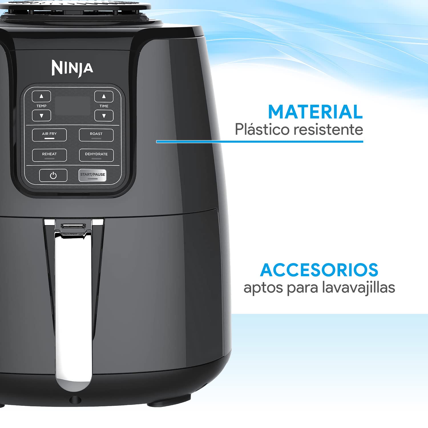 Ninja Fryer, 1550-Watt Programmable Base for Air Frying, Roasting, Reheating & Dehydrating with 4-Quart Ceramic Coated Basket (AF101), Black/Gray (Renewed)