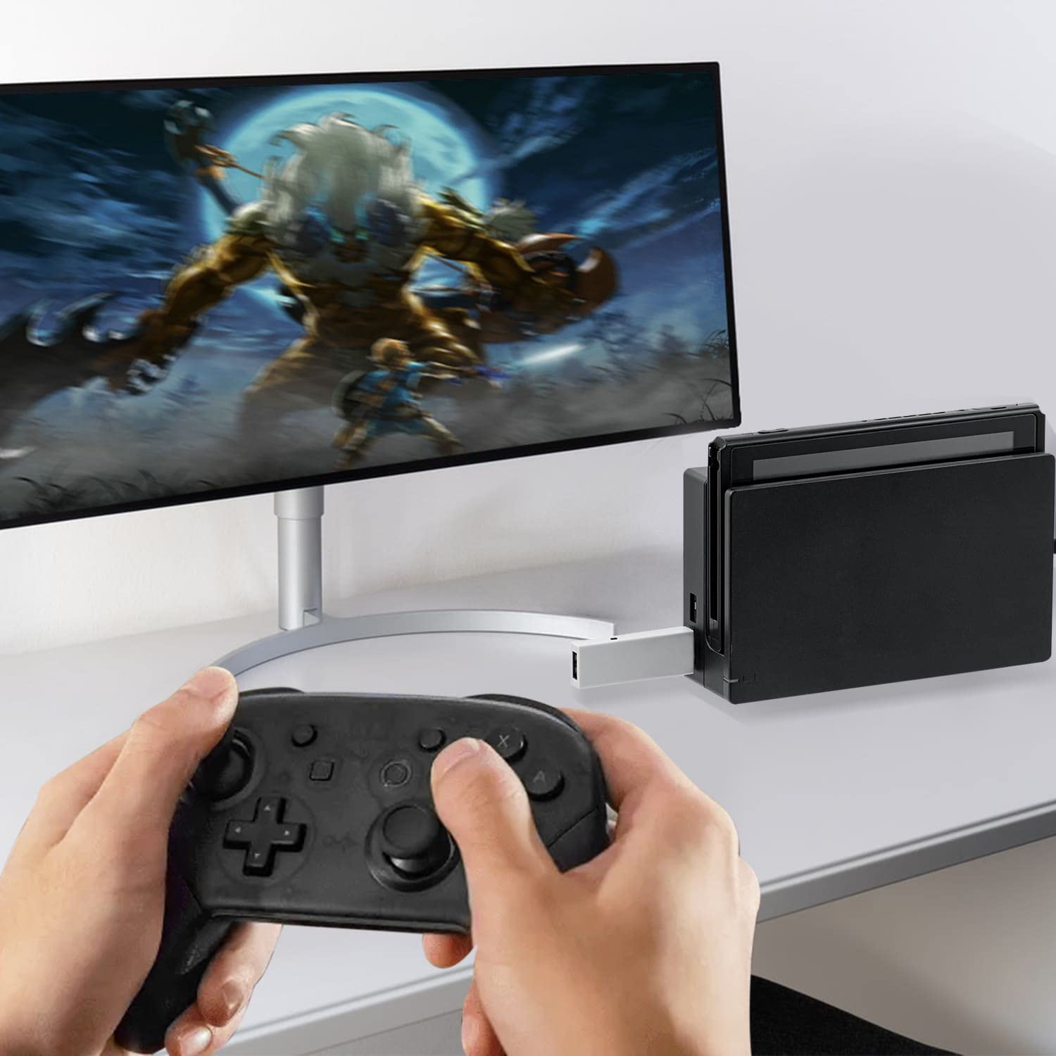 Mcbazel Mayflash Magic-NS Wireless PS5 PS4 PS3 Switch Pro Controller Fighting Stick Adapter for Nintendo Switch PC NeoGeo Mini with USB to Type C OTG Cable Game Card Storage Case