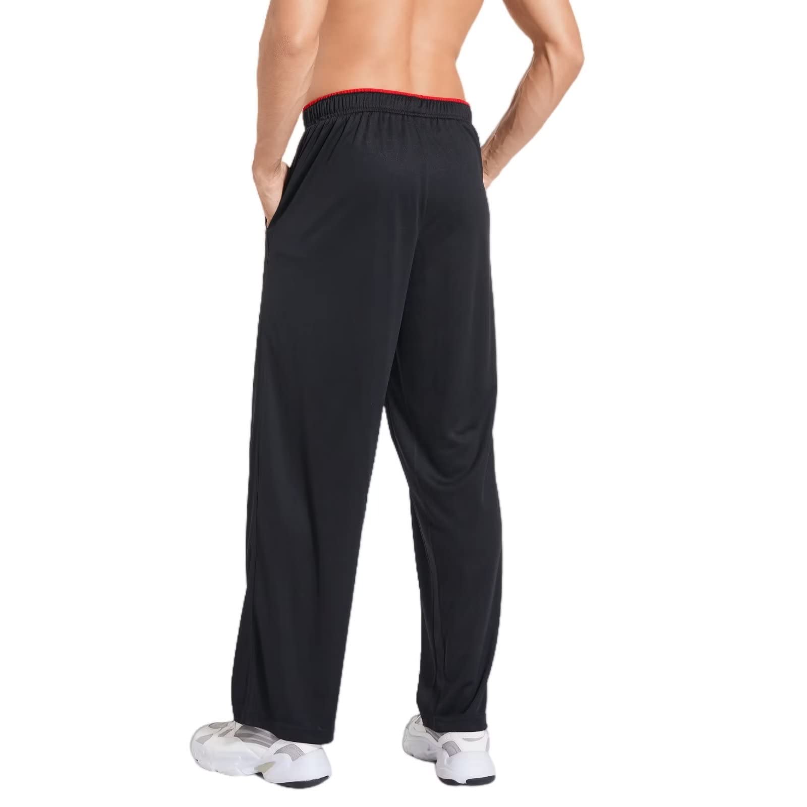 SPEEDME Mens Lightweight Sweatpants Loose Fit Open Bottom Mesh Athletic Pants with Pockets for Workout,Running,Training,Jogging,Gym Black Red XL