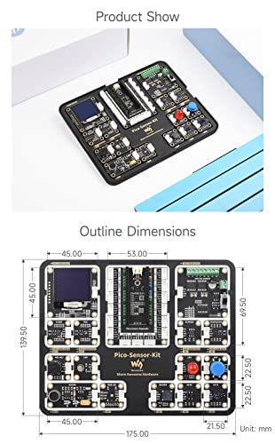 Waveshare Entry-Level Sensor Kit Compatible with Raspberry Pi Pico, Including Pico Expansion Board and 15 Common Modules-Sensor Kit + Raspberry Pi Pico H