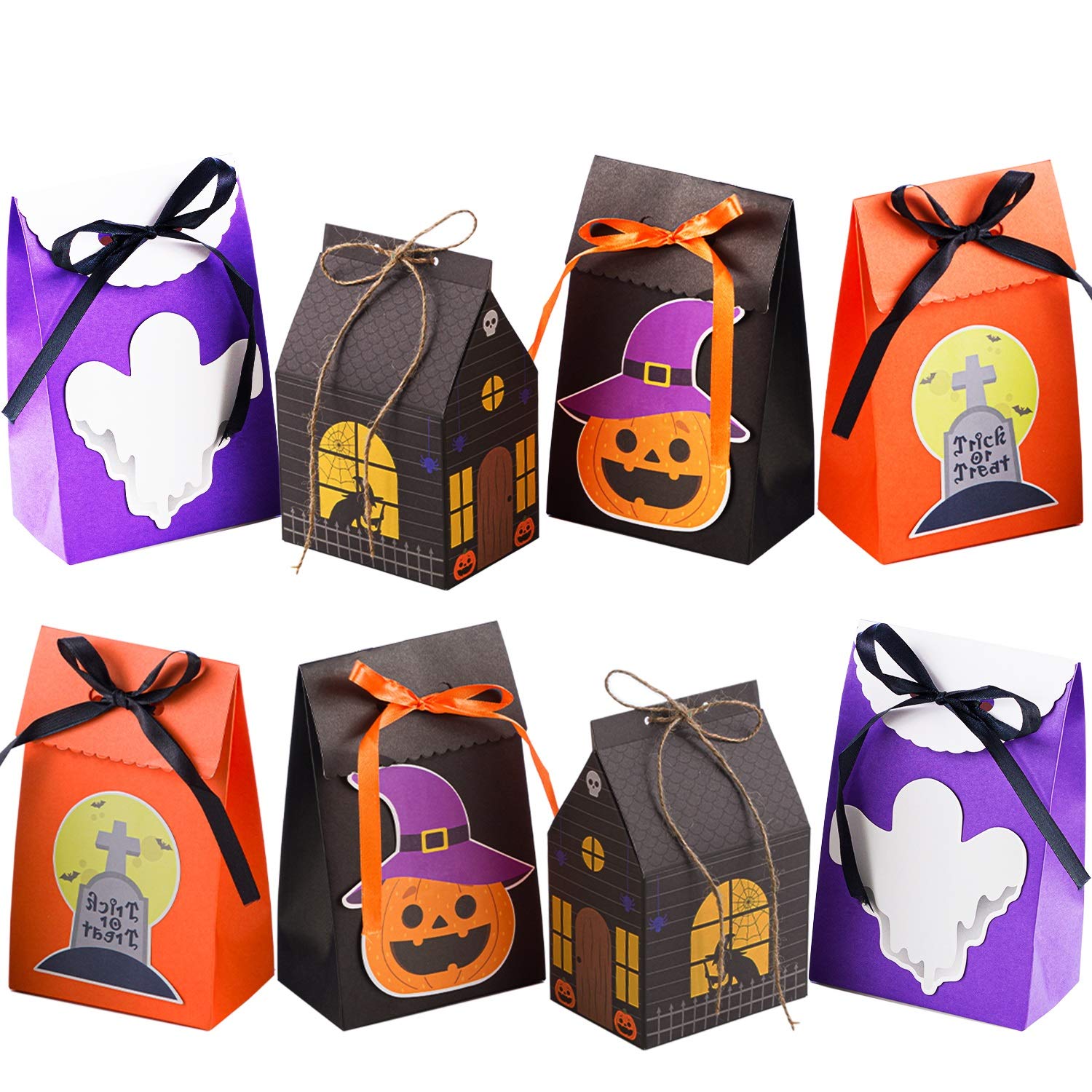 NIMU 12 Pieces Premium Halloween Bags with Special Design Reusable Craft Gift Paper Boxes for Presents Bundle Trick or Treat Theme Gift Wrapping Bags Great Holiday Bulk
