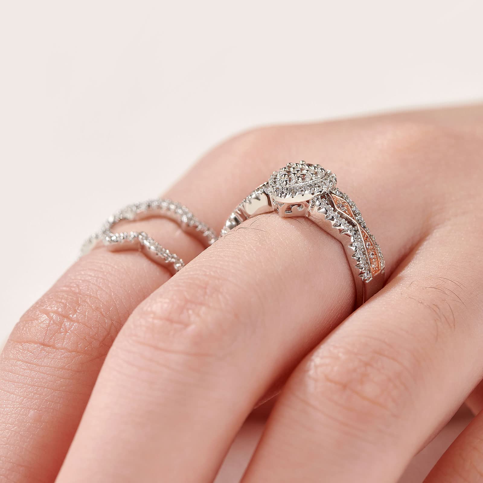 Newshe Pear Bridal Engagement Wedding Ring Set for Women Rose Gold White AAAAA Cz 925 Sterling Silver Size 75