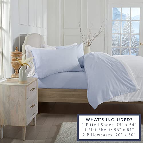 Market & Place 100% Turkish Cotton Flannel Sheet Set | 4 Piece Deep Pocket Solid Cozy Winter Bed Sheets | Double Brushed for Extra Softness & Comfort | Chalet Collection (Full, Light Blue)