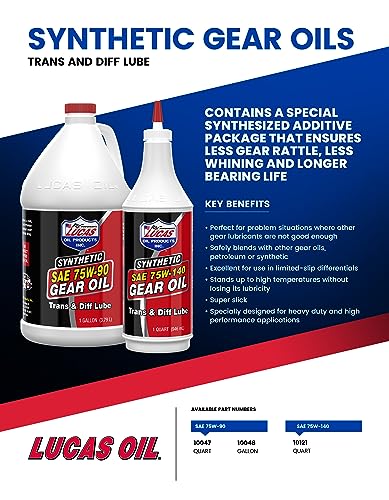 Lucas Oil 10047 SAE 75W-90 Synthetic Gear Oil/Transmission and Differential Lube - 1 Quart