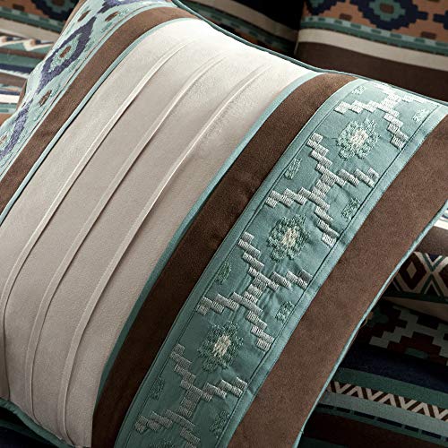Madison Park Cozy Comforter Set - Rustic Southwestern Style, All Season Down Alternative Casual Bedding, Matching Shams, Decorative Pillows, Malone, Ikat Blue Queen(90"x90") 7 Piece