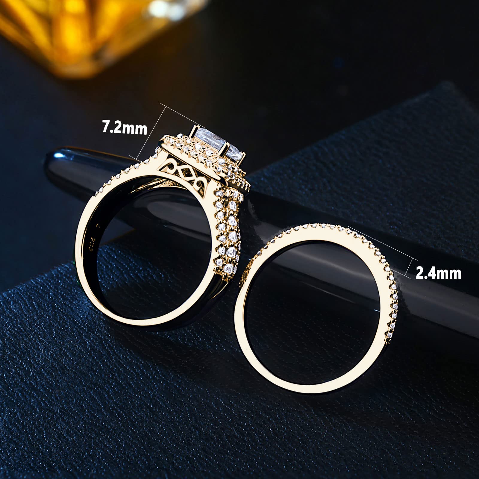 Newshe Wedding Rings for Women Engagement Ring Sets Sterling Silver Cz 1.7Ct Princess Cross Yellow Gold Size 6