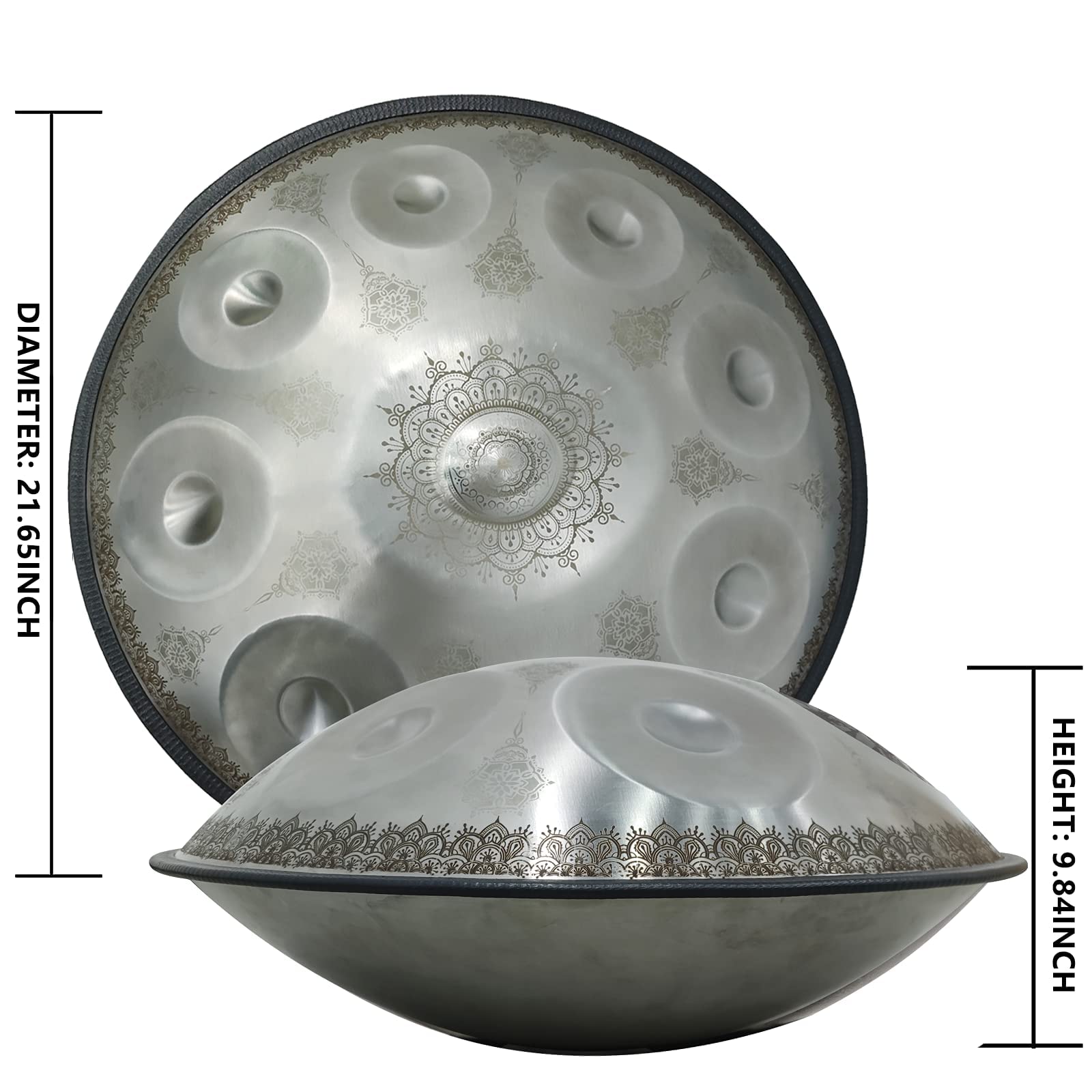 REEKIO HANDPAN, Handpan Drum Instrument in D Minor 9 Notes 22 Inches Steel Hand Drum with Carry Bag, Mallets, Bracket, Note stickers, Wipe Cloth(New Silver)