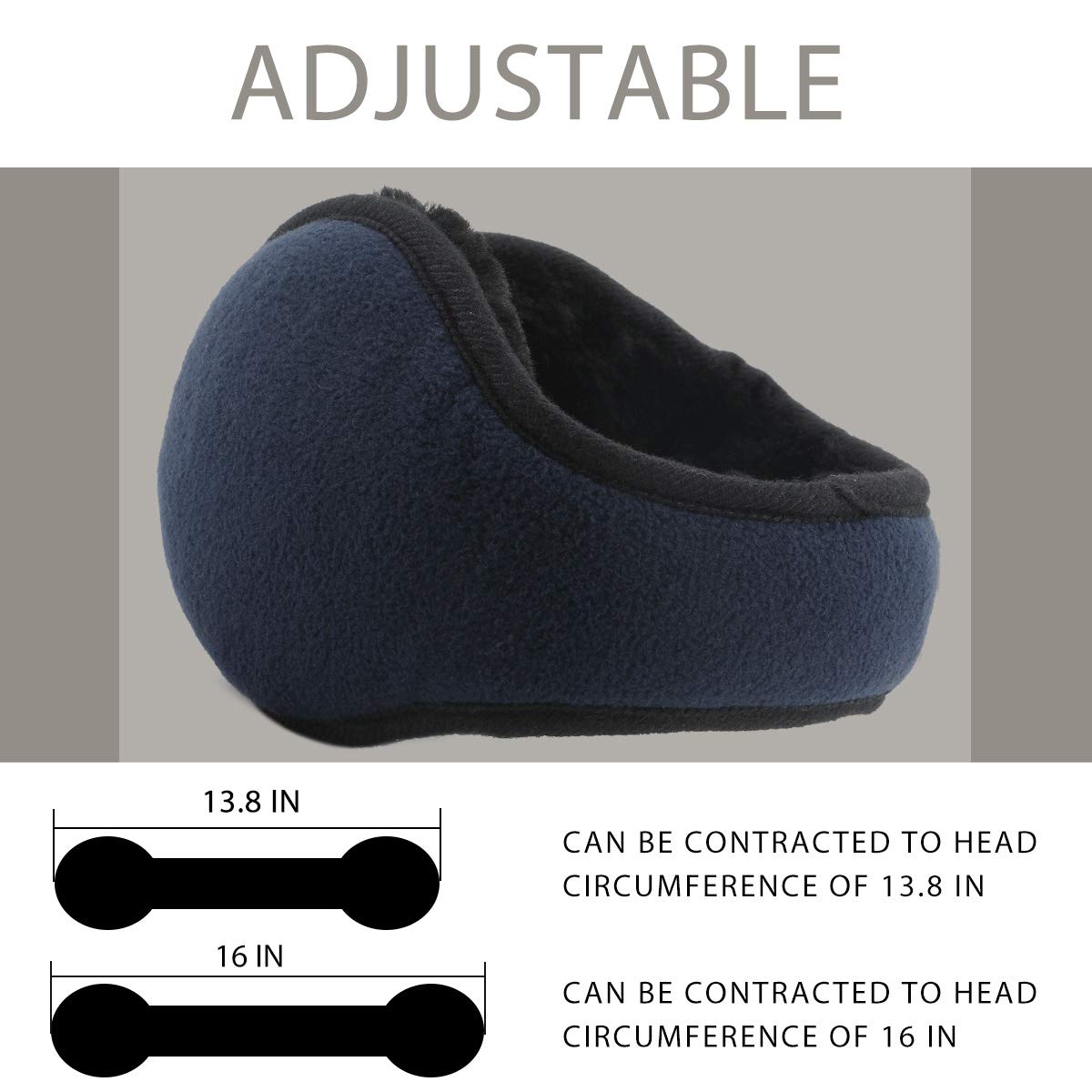 Metog Unisex Foldable Ear Warmers Polar Fleece Winter Earmuffs Black+Navy