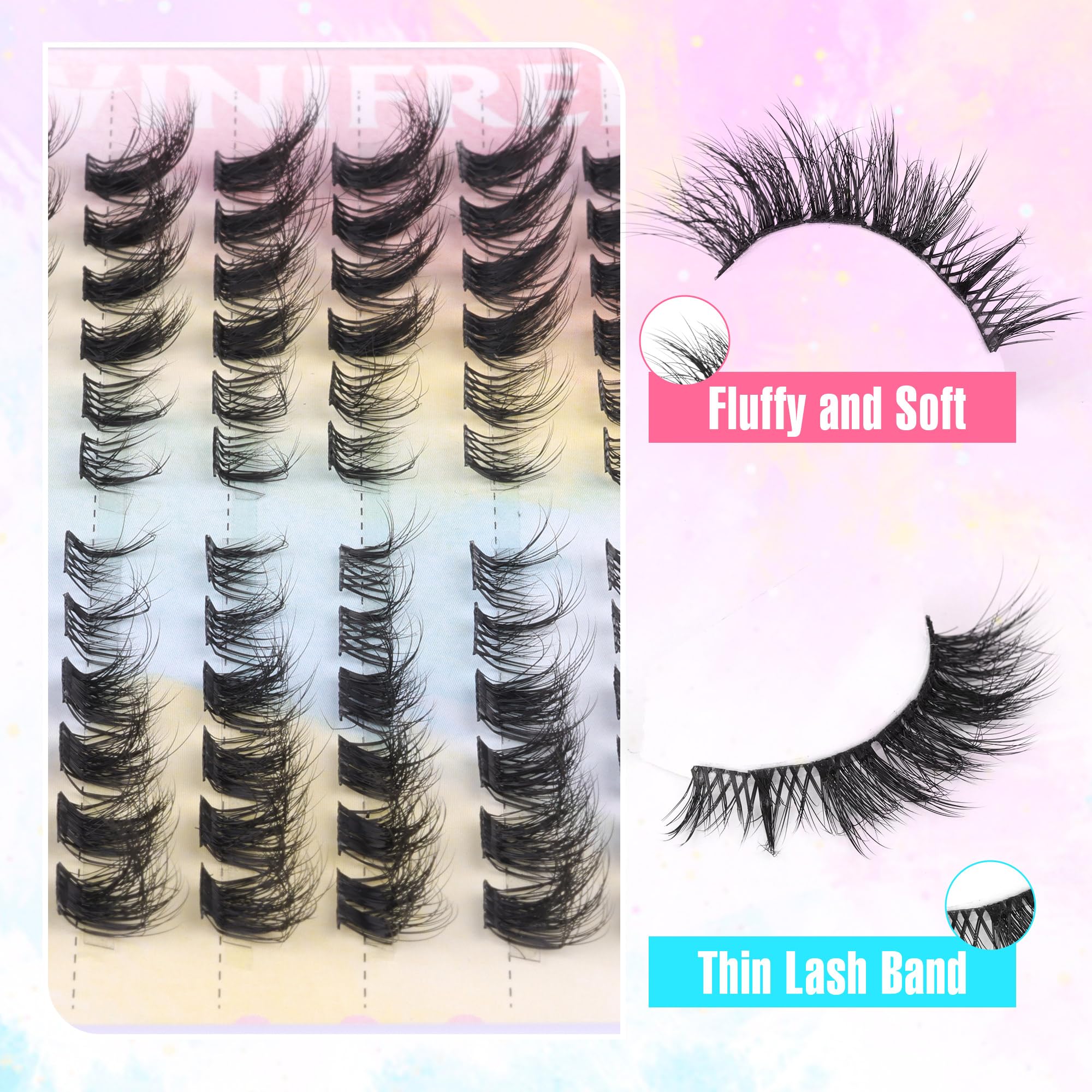 Natural Individual Lashes Extension Kit Cluster Lashes Bond and Seal Fake Eyelashes Wispy Manga Lashes Natural Look DIY Mink Lashes Clusters by Winifred