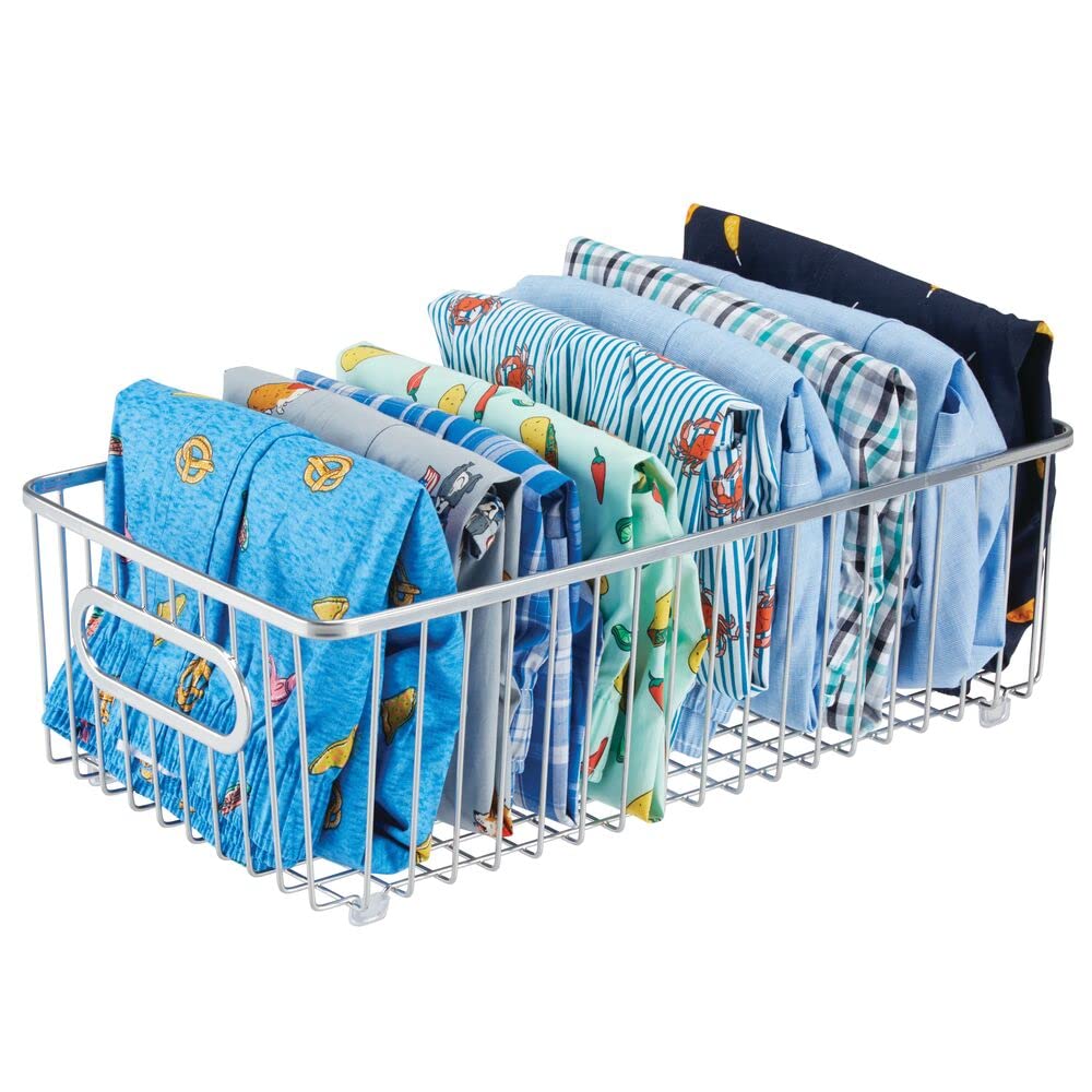 mDesign Decorative Metal Drawer Organizer Tray, Storage Organizer Bin Basket with Handles, for Closets, Bedrooms, Entryways, Mudrooms, Kitchens, Pantry, Bathrooms - 8" Wide, 2 Pack - Chrome