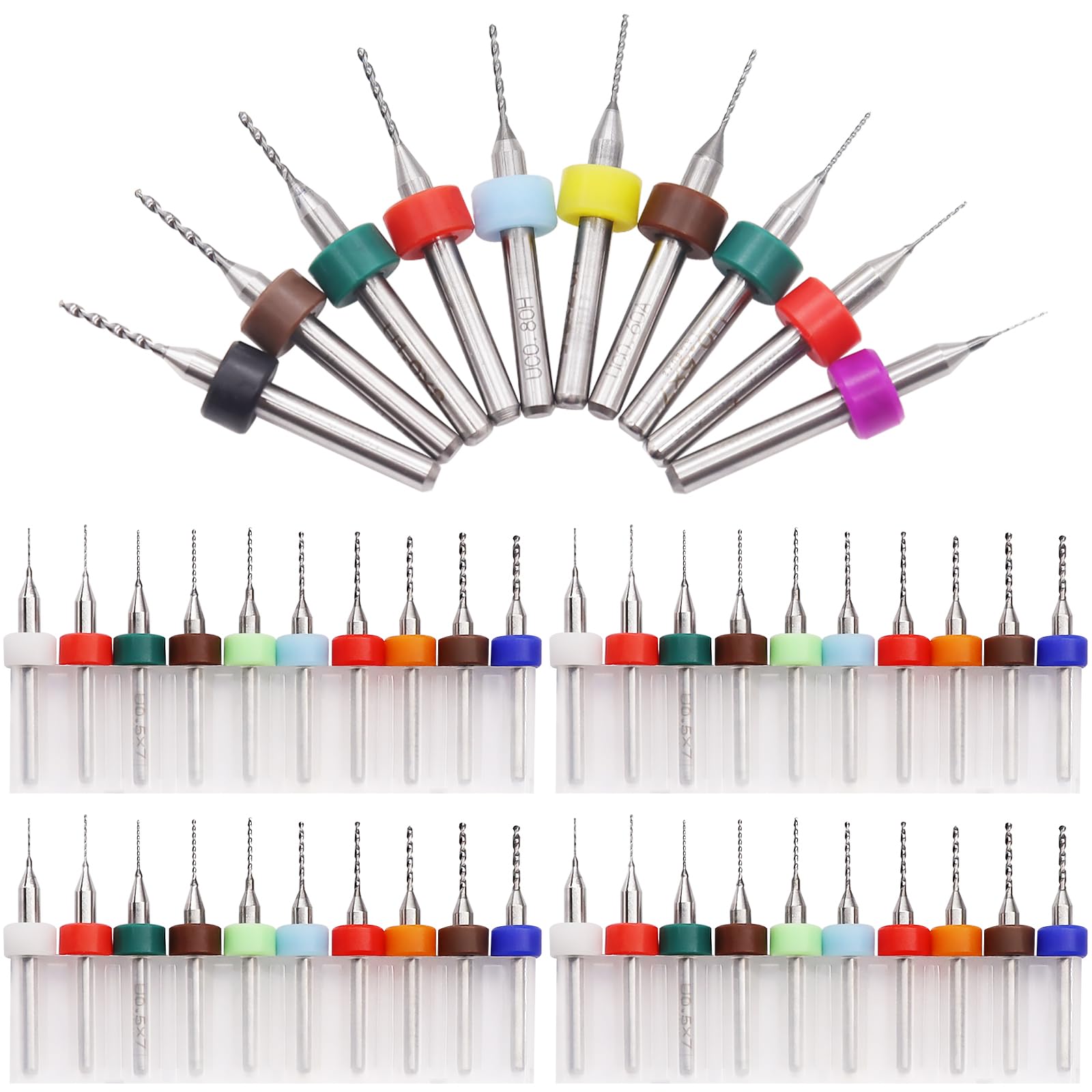 Sunxeke 50pcs PCB Drill Bits Set Dremel Drill Bits Spiral Flute Carbide 0.3mm-1.2mm for PCB Circuit Board Stone Dremel Jewelry Making etc.